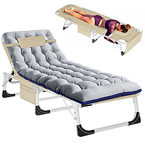 Barbella Heavy Duty Tanning Chair Lounge Chair, Folding Beach Lounger with Face Arm Hole, Adjustable 5-Position Patio Chaise Lounges for Patio, Poolside, Lawn Outside Sunbathing, Beige Gray