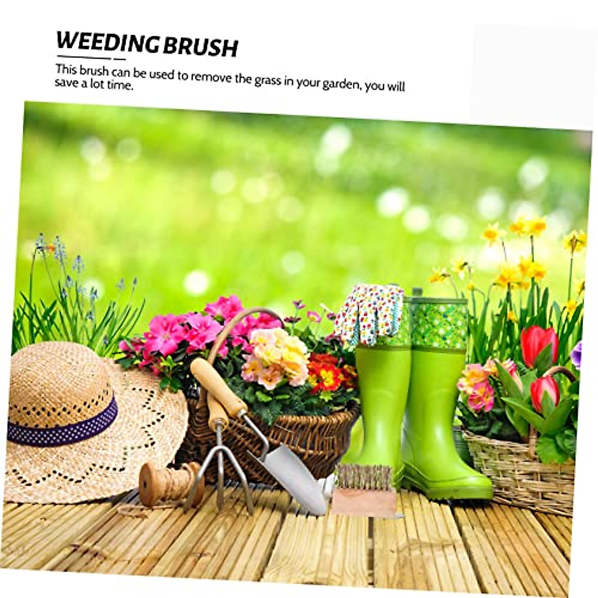 Yardenfun 2pcs Wire Weeding Brush Tile Tools Cleaning Brushes Tile Scrubber Carpet Cleaning Brush Floor Scrub Brush Garden Wire Brush Wooden Handle Brush Weeding Brush Garden Cleaning Supply