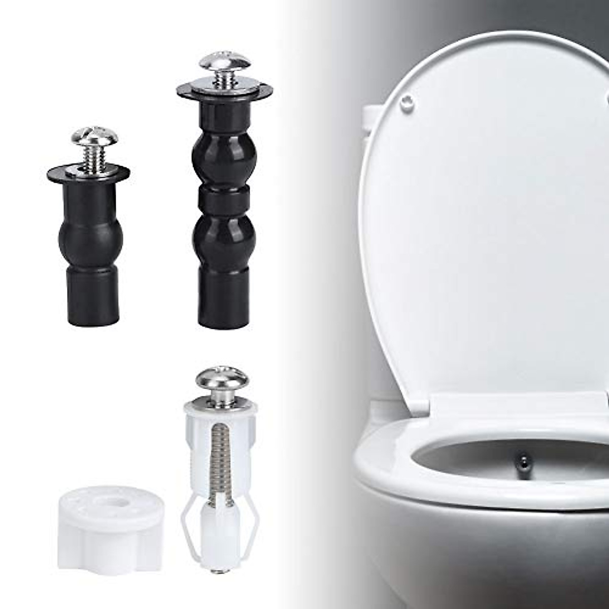 Universal Toilet Seat Bolt and Screw Set, Heavy Duty Toilet Seat Hinge Bolts, Metal and Rubber Washers, Replacement Parts for Top Mount Toilet Seat Hinge