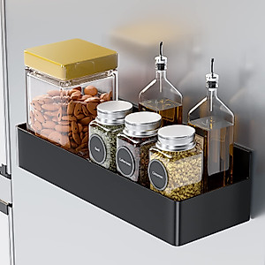 Vetacsion 4 Pack Plastic Moveable Fridge Magnetic Spice Racks,Black