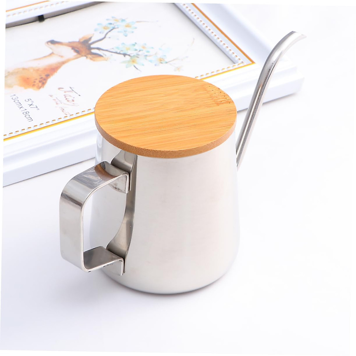LABRIMP Goose Neck Teapot Kettle Espresso Long Neck Kettle Juice Jug Dispenser Small Coffee Pitcher Vacuum Coffee Pot Coffee Maker Hand Pour Pot Wooden Stainless Steel