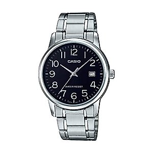 Casio #MTP-V002D-1B Men's Standard Analog Stainless Steel Date Black Dial Watch