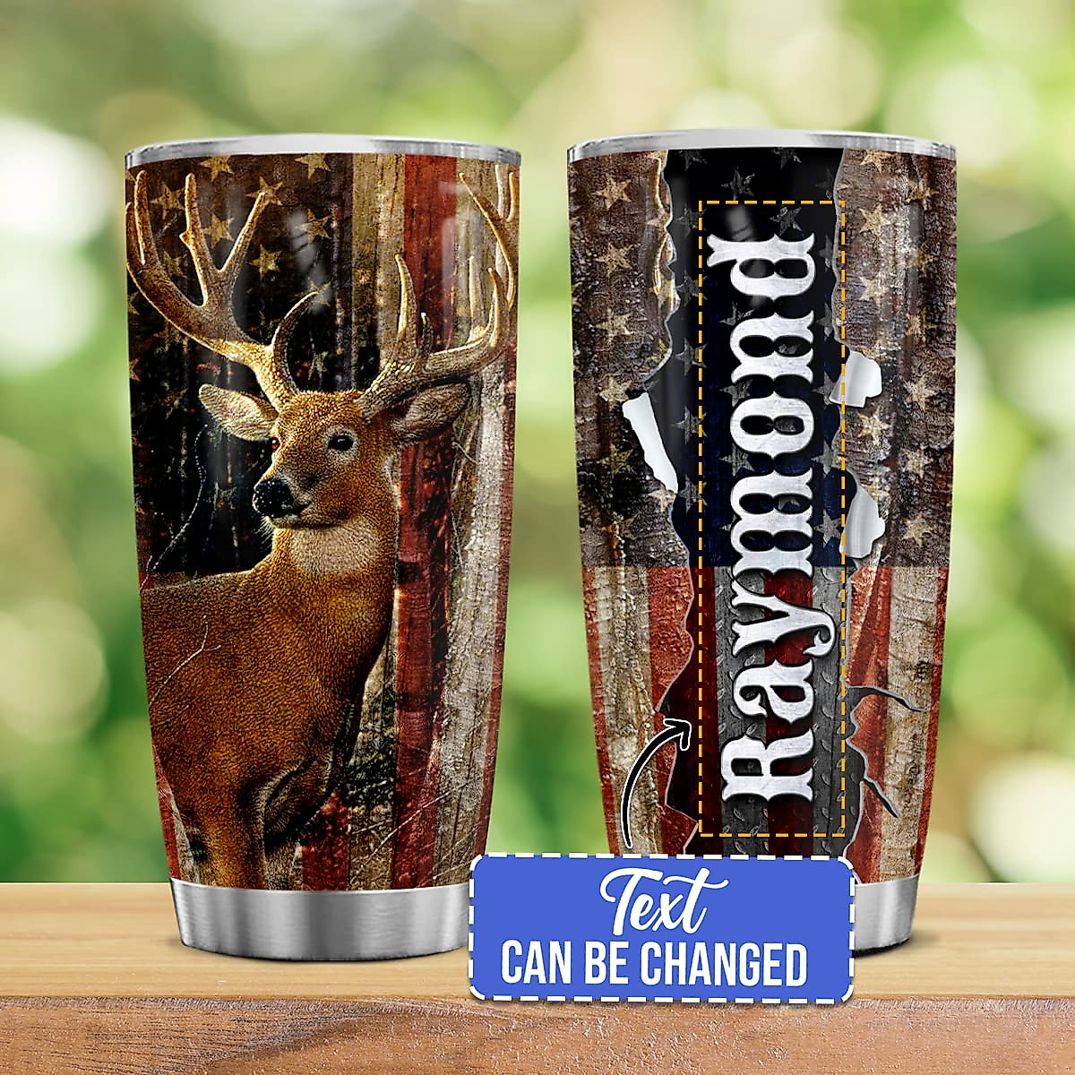 Wassmin Personalized Hunter Gifts For Men Deer Hunting American Flag Tumbler 20oz 30oz Stainless Steel Insulated Tumblers Hunters Coffee Travel Mug Cup Birthday Father's Day Hunter Stuff Gift