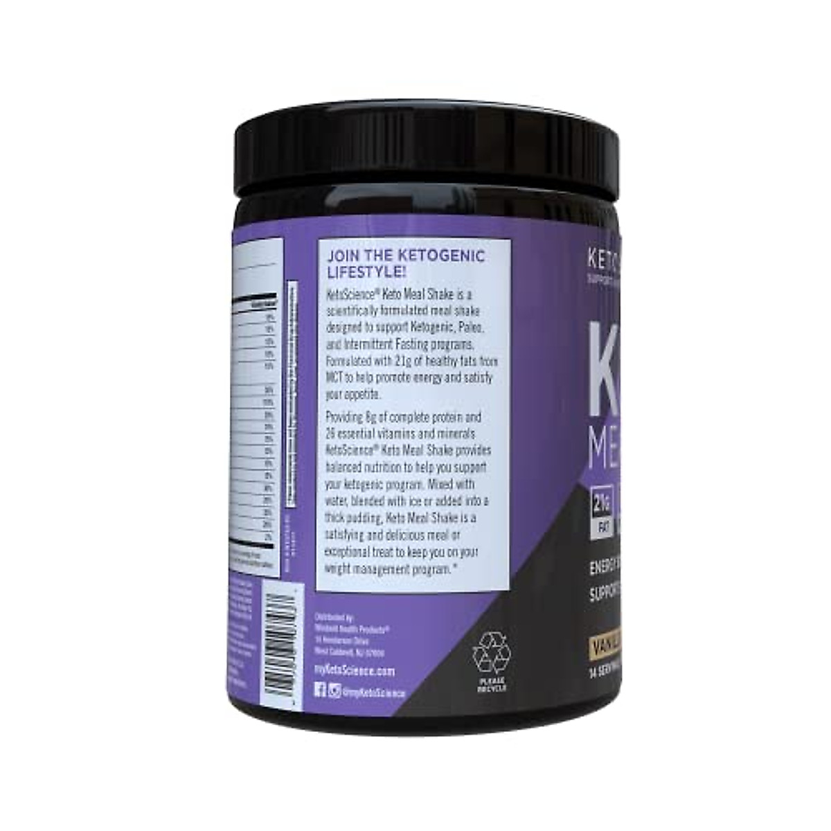 Keto Science Ketogenic Meal Shake Vanilla Dietary Supplement, Rich in MCTs and Protein, Packed with Collagen, Vitamins and Minerals, Keto and Paleo Friendly, Weight Loss, (14 servings), 20.49 Oz
