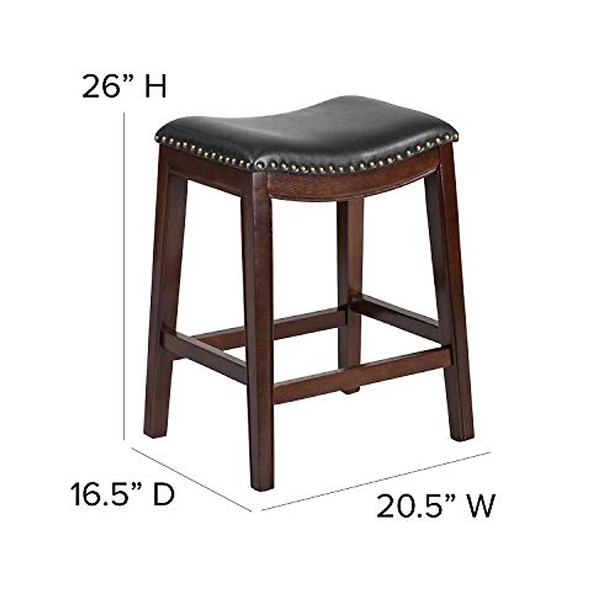 Flash Furniture Alphus 26'' High Backless Cappuccino Wood Counter Height Stool with Black LeatherSoft Saddle Seat
