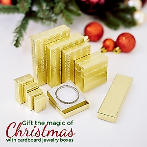 TheDisplayGuys - 100-Pack #32 Cotton Filled Cardboard Paper Jewelry Boxes Gift Case - Gold Foil (3.3" x 2.3" x 1.0") - for Shipping or Storage
