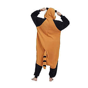 SimZoo Adult Animal Onesie Pajamas, Men and Women's Raccoon Cosplay Costume Sleepwear, One-Piece Unisex Homewear Medium