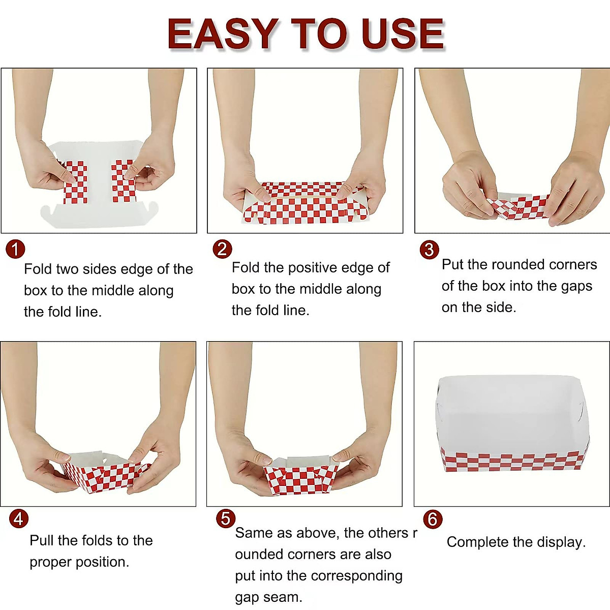 50 Packs Red Checkered Paper Food Trays Carnival Party Supplies Red and White Checker Nacho Trays Paperboard Tray Picnic Hot Dog Trays School Restaurant Supplies