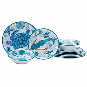 Certified International Serene Seas 12 Piece Melamine Dinnerware Set, Service For 4