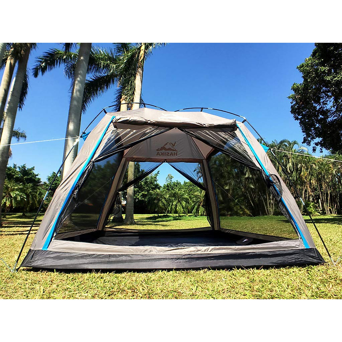Hasika Screen Camping Tent with Floor 4 Season 8x8ft Large Mesh Room Shelter Canopy for Outdoors Gazebo Outside Poles Excluded
