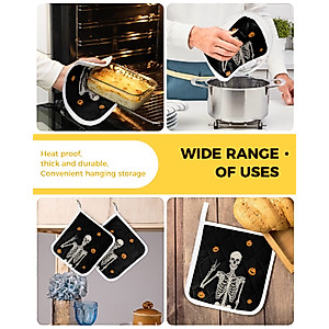 2 Pack Pot Holders Sets for Kitchen, Soft Oven Hot Pads Potholder Funny Skeleton Skeleton Cute Grimace Pumpkin Happy Halloween Heat Insulation Hot Potholders for Baking Cooking