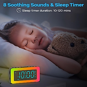 Digital Alarm Clock for Bedroom, Colorful Dynamic RGB Night Lights, Multicolor Digits Display, 0%-100% Dimmable, Sleep Aid, USB Charger, Small Led Bedside Digital Clocks for Kids, Boys, Girls, Teens