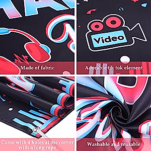 71 x 16 Inch Happy Birthday Banner Decorations, Large Fabric Music Party Banner Backdrop Background Photo Booth Banner Indoor Outdoor Decor for Teens Social Media Theme Birthday Party Supplies