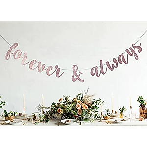 Rose Gold Glitter Forever & Always Banner Sign for Valentine's Day Wedding Engagement Bridal Shower Birthday Party Anniversary Celebrate Banner Decorations Photography Props Decor