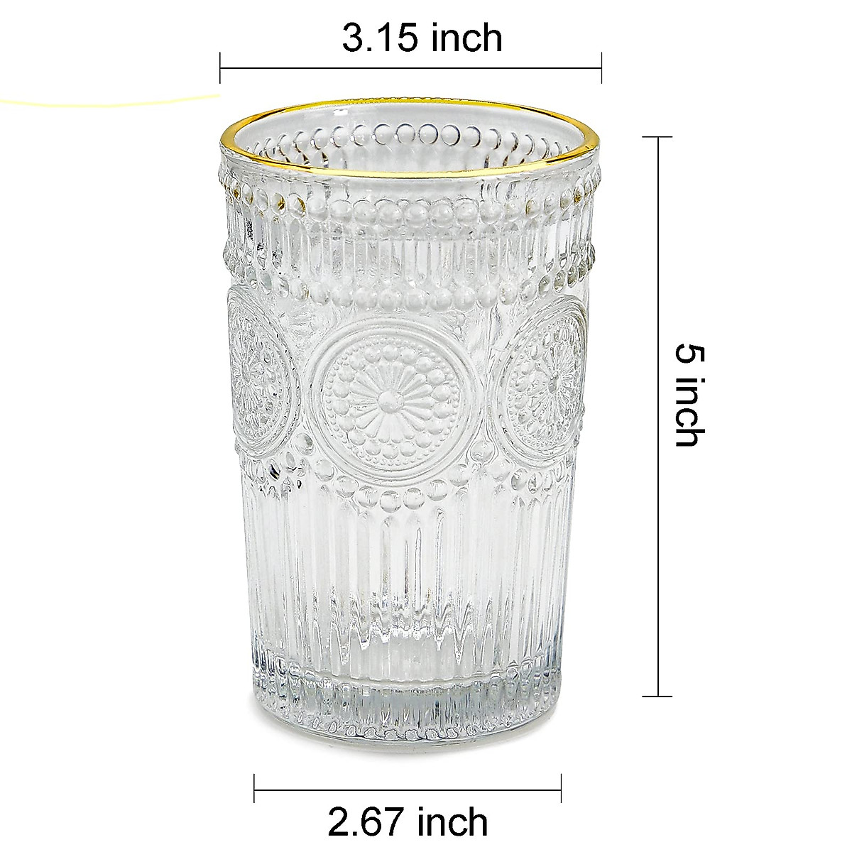 TOSSOW Vintage Sunflower Glass Cups, Glassware Drinking Set of 2, Coffee Wine Clear Mug(15.5 oz)