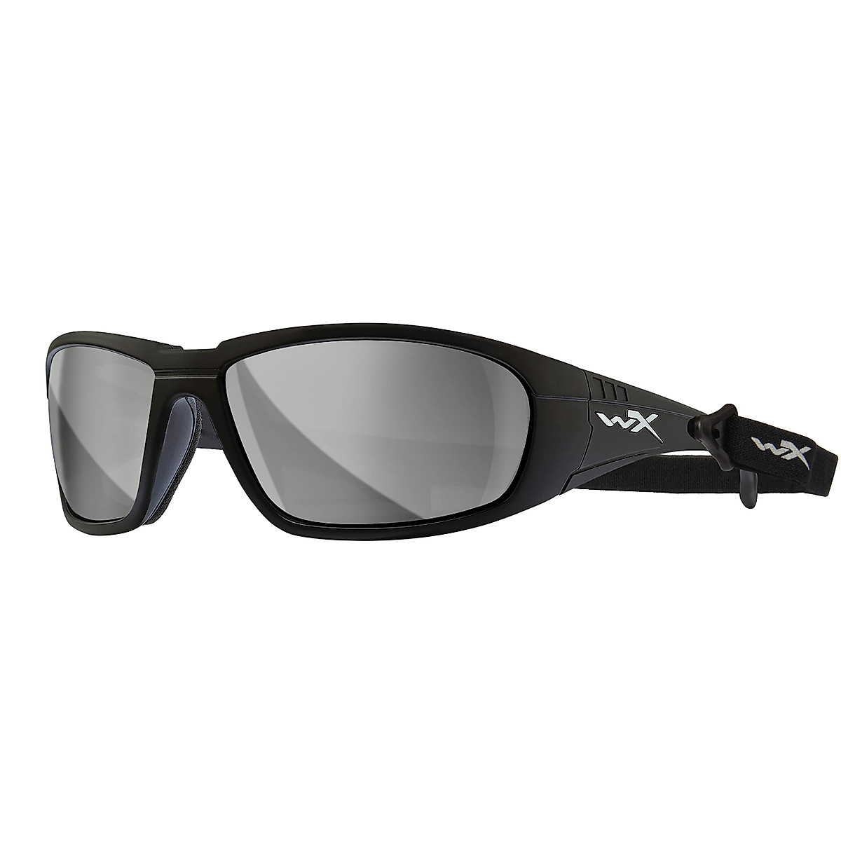 Wiley X WX Boss Sunglasses, Safety Glasses for Men and Women, UV Eye Protection for Shooting, Fishing, Biking, and Extreme Sports, Matte Black Frames, Silver Flash Tinted Lenses