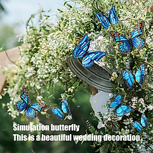 Tuxiaobu 24PCS Butterfly Wall Decal, Removable Refrigerator Magnets Mural Stickers, 3D Wall Stickers for Kids Home Room Art Decorations Wall, Double Wings - Blue