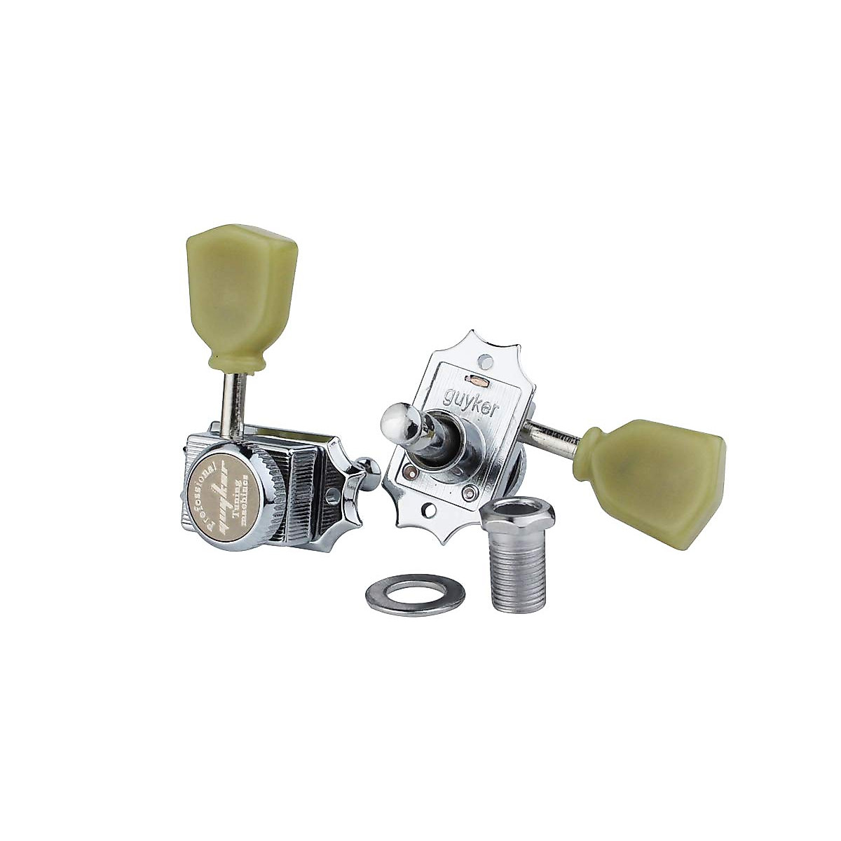 Guyker 6Pcs Guitar Locking String Tuning Pegs (3R + 3L) – 1:15 Vintage Deluxe Style Tuners Key Machine Heads Set with Keystone Knob Replacement for Les Paul Style Electric or Acoustic Guitar - Chrome