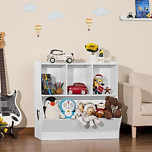 Lerliuo Kids Storage Organizer, Children Small Bookcase and Bookshelf, Toddler 4 Cubby Cabinet, Wood Book Shelf for Playroom, Bedroom, Living Room, Nursery, School (White)