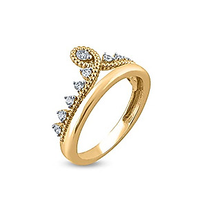 TJD 1/4 Carat Natural Round Diamond Tiara Promise Ring for Women in 18K Rose/Yellow/White Gold Plated 925 Sterling Silver (I-J Color, I4 Clarity)