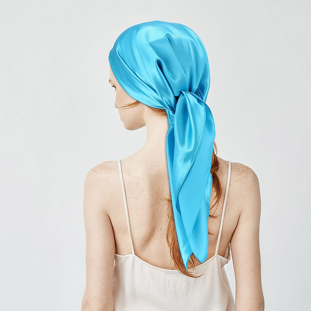 Sureio 48 Pcs 35 Inch Satin Head Scarves Bulk for Women Silk Like Neck Scarf Large Fashion Satin Scarf Bandanas for Hair Wrapping and Sleeping at Night, 48 Colors