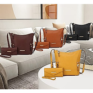 MKF Crossbody Hobo Bag for Women & Wristlet Wallet Purse Set ­– PU Leather Top Handle Pocketbook Shoulder Handbag Black