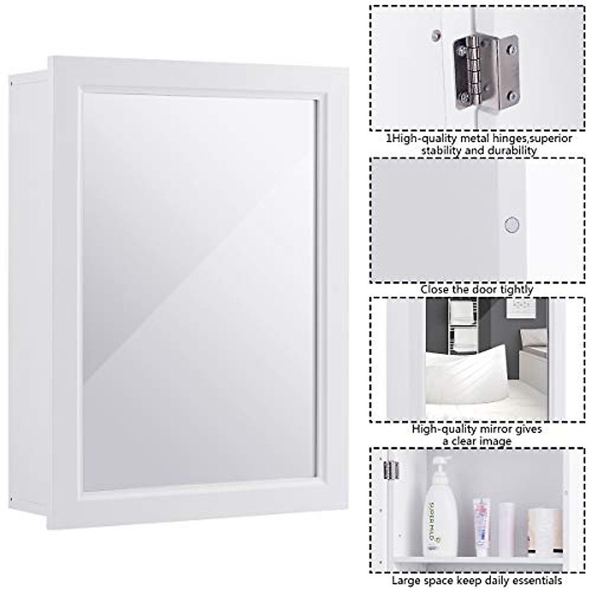 Tangkula Mirrored Bathroom Cabinet, Wall Mount Storage Organizer, Medicine Cabinet with Single Doors
