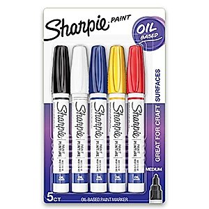 SHARPIE Oil-Based Paint Markers, Fine Point, Assorted Colors, 5 Count - Great for Rock Painting