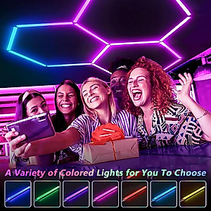 lylunnamsp RGB Hexagon Garage Light with Remote, 15 Pack Hexagon Lights, RGB Dimmable and Speed Adjustable LED Hexagon Lights, 358 Modes, LED Ceiling Lights for Gaming Room Bar Party
