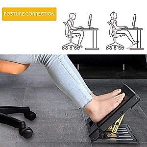 Adjustable Footrest with Removable Soft Foot Rest Pad Max-Load 120Lbs with Massaging Beads 4-Level Height Adjustment for Car,Under Desk, Home, Train(Black)