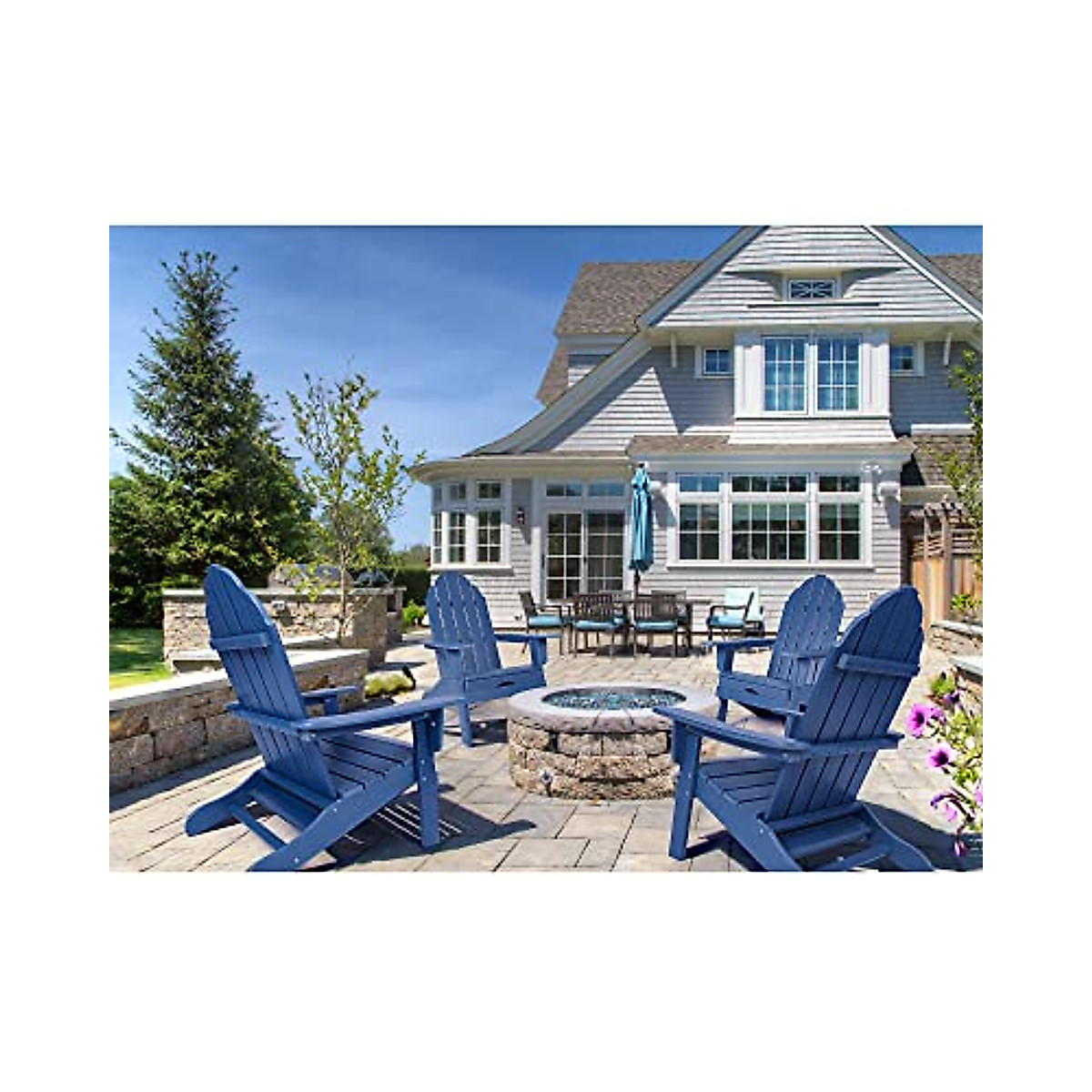 KATDANS Adirondack Chair Weather Resistant-Outdoor Fire Pit Chairs - Adirondack Chair with Retractable Ottoman - Patio Chair for Outside, Garden, Backyard, Campfire - Navy Blue - OD211212BL