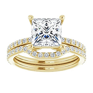 2 CT Princess Cut VVS1 Colorless Moissanite Engagement Ring Set for Women Bridal Ring Set Handmade Solitaire Moissanite Wedding Gifts Anniversary Promise for Love 925 Sterling Silver