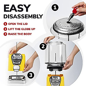 Gumball Machine for Kids - Yellow Vending Machine with Stand and Cylinder Globe - Bubble Gum Vending Machine and Black Metal Stand Bundle - Coin Gumball Machine
