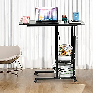 Laptop Desk Small Desks for Small Spaces Adjustable Table for Couch Desk, 31.5" Small Mobile Rolling Portable Student Desk on Wheels Computer Table Adjustable Desk for Bedroom Home Office Black Desk