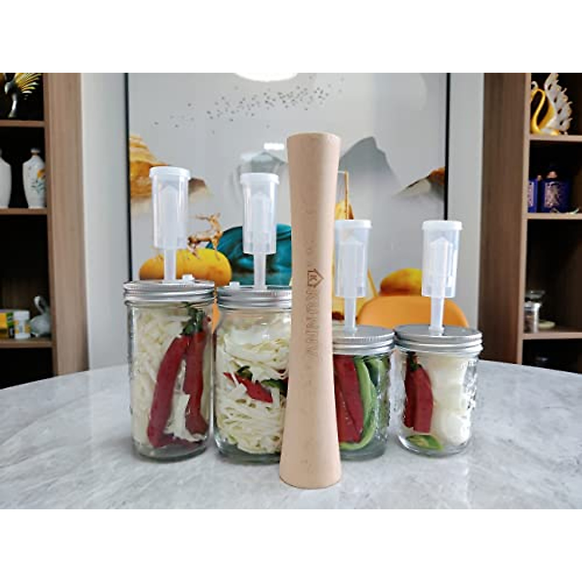 KUNNV Sauerkraut Pounder for Mason Jars Vegetable Fermentation Packer Kimchee Tamper,One Piece of Solid beech Wood (12 inch)