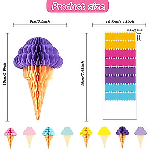 8PCS Ice Cream Honeycomb Balls Decorations Centerpieces for Tables Ice Cream Hanging Ceiling Sign Tissue Paper Ice Cream Party Supplies for Summer Theme Birthday Baby Shower Bridal Shower Party Favor