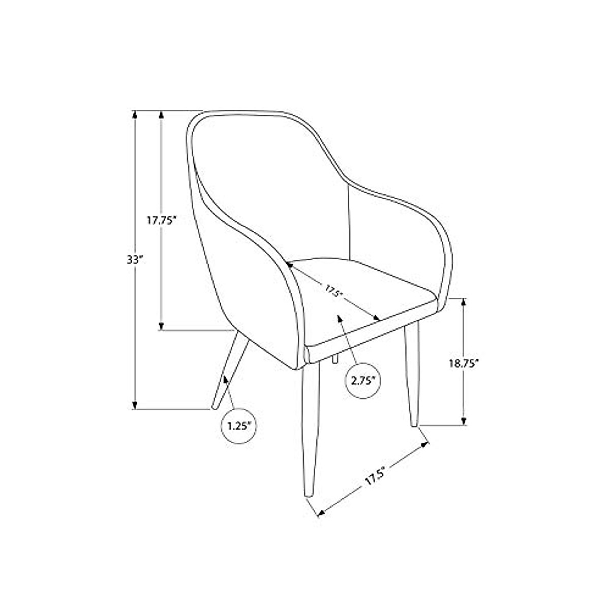Monarch Specialties 1192, Set of 2, Side, Upholstered, Kitchen, Room, Pu Leather Look, Metal, Contemporary, Modern Dining Chair, 17.50" L x 23.5" W x 33" H, Grey | Chrome Legs