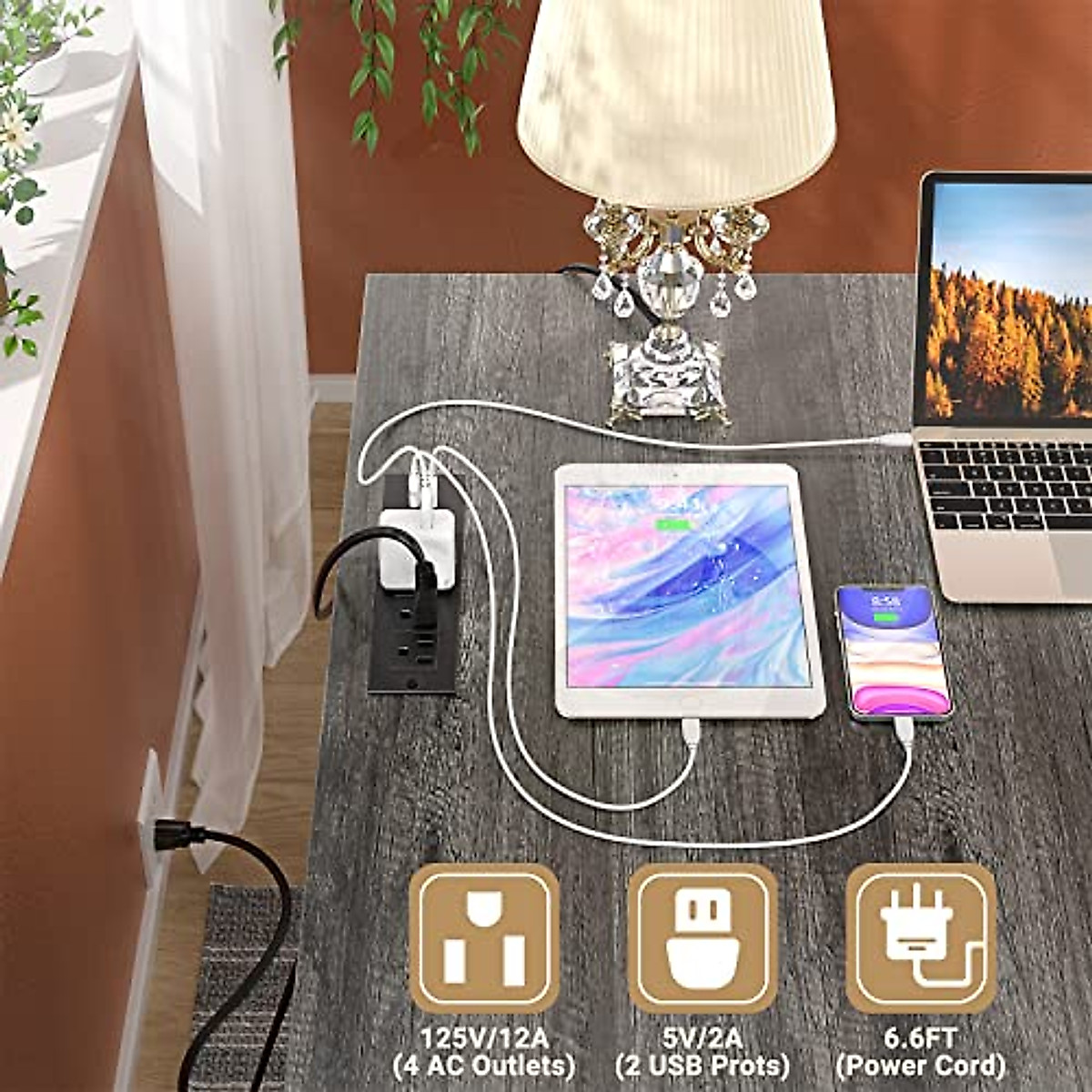 Unikito L Shaped Desk with Drawers, 60 Inch Corner Computer Desks with USB Charging Port and Power Outlet, Large L-Shaped Office Table, 2 Person Home Office Desk with File Cabinet, Black Oak