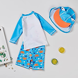 SGMWVB Baby and Toddler Boys' 3-Piece Swimsuit Set Bathing Suit with Hat Crab(9-18 Months)