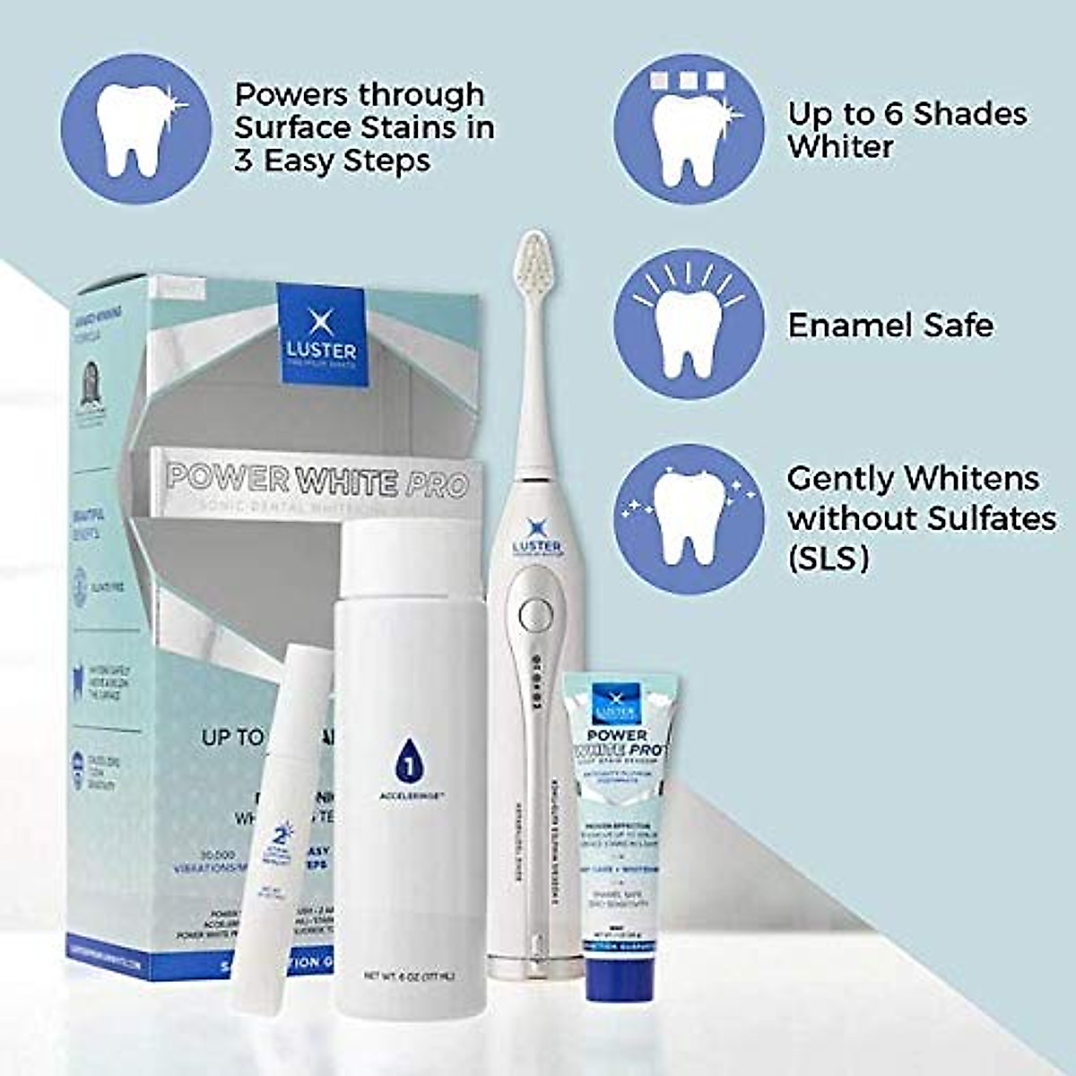 LUSTER Premium White Pro Sonic Dental Teeth Whitening System with Power Sonic Toothbrush
