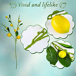 Waydress 3 Pieces Artificial Lemon Branches Fake Yellow Lemon with Green Leaves Decor Lifelike Fake Lemon Branch Props for Party Home Garden Decoration, 32 Inch