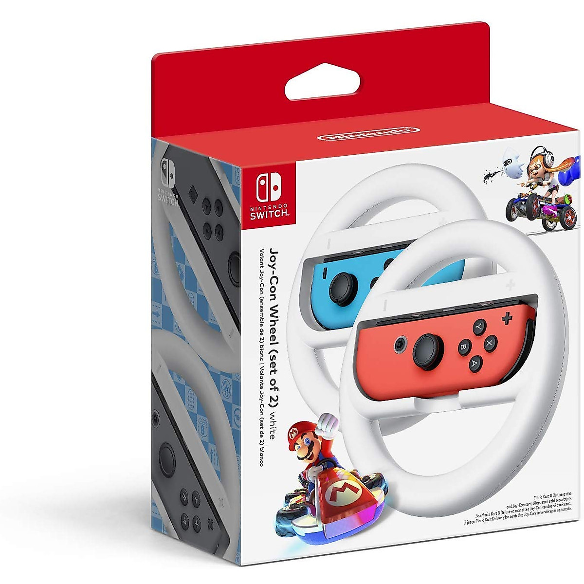 Nintendo Switch Bundle: 32GB Console Red and Blue Joy-Con, Nintendo Switch Wheel (set of 2), Super Mario Odyssey Video Game and Deluxe Travel Case (Renewed)