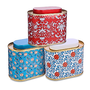 3-Pack Large Tea Tins for Loose Tea With Lid - Metal Sealed Jar Tea Canister Oval Shape 3.53~7oz Small Tin Cans Loose Tea Storage Kitchen Canisters Tea Bag Organizer, Coffee, Candy, Herbs Canister