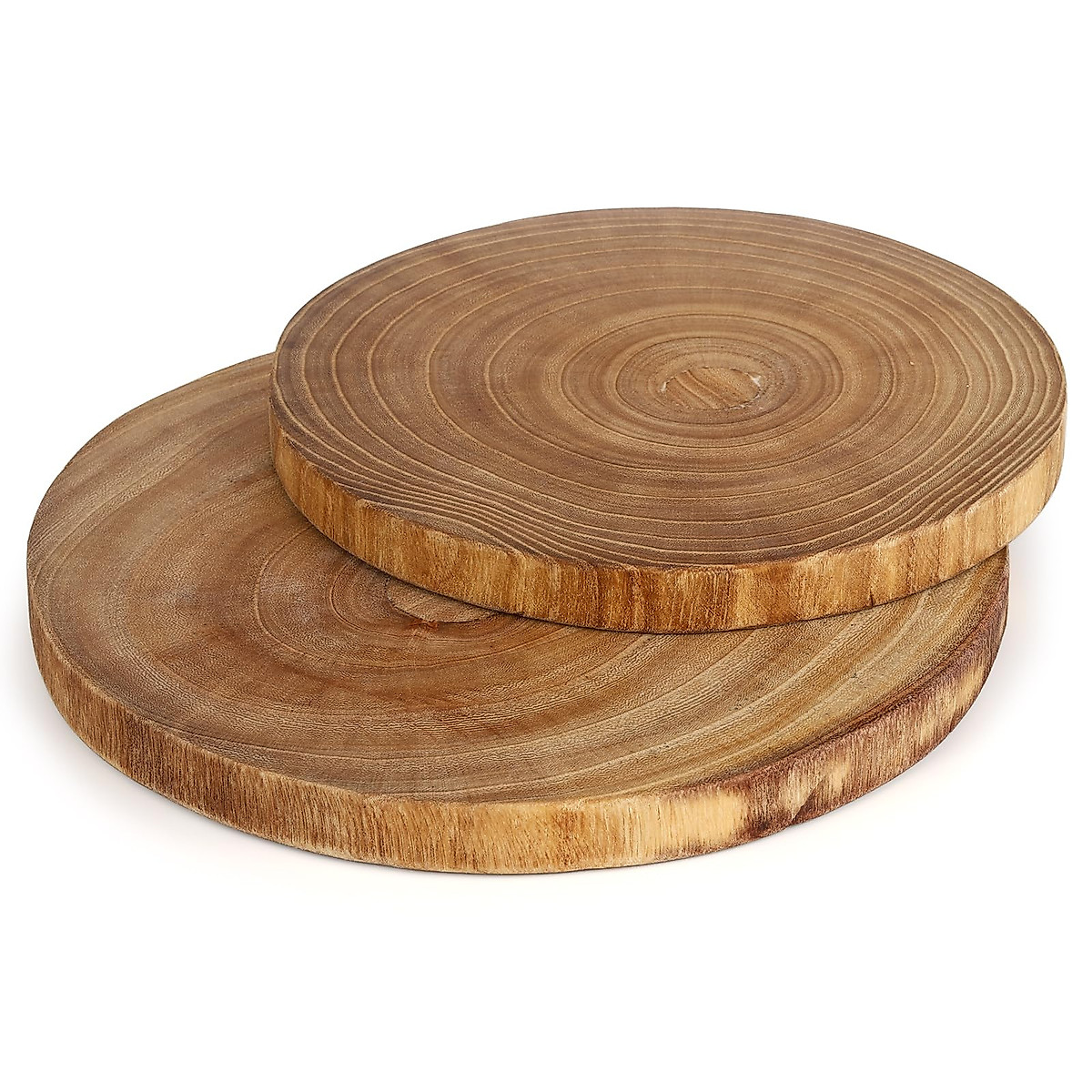Nicunom 2 Pack Large Wood Slab Serving Board, 9"-10"/11"-12" Wood Cheese Server Round Cutting Board, Wood Slices for Table Centerpieces
