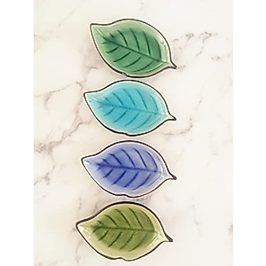 Ceramic Spoon Rest Cooking Spoon Holder for Kitchen Counter/Stove Top/Dining Table with Cute Spoon, Leaf Shaped, Modern Farmhouse Decorative, 6.7x3.9 inch