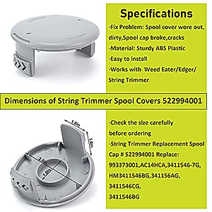 0.065" Spool Replacement fit for Ryobi AC14RL3A with 522994001 Weed Eater Spool Cap Cover fit for Ryobi One 18V, 24V, 40V Cordless Trimmers(9 Spool + 2 Cap)