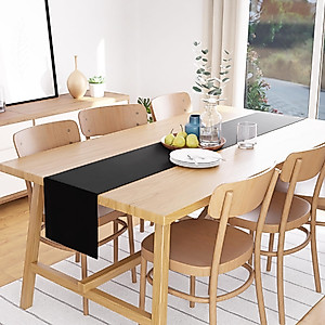 Encasa Table Runner 13x72 in Long | Cotton Canvas Fabric | Jet Black Solid Color | Machine Washable & Durable