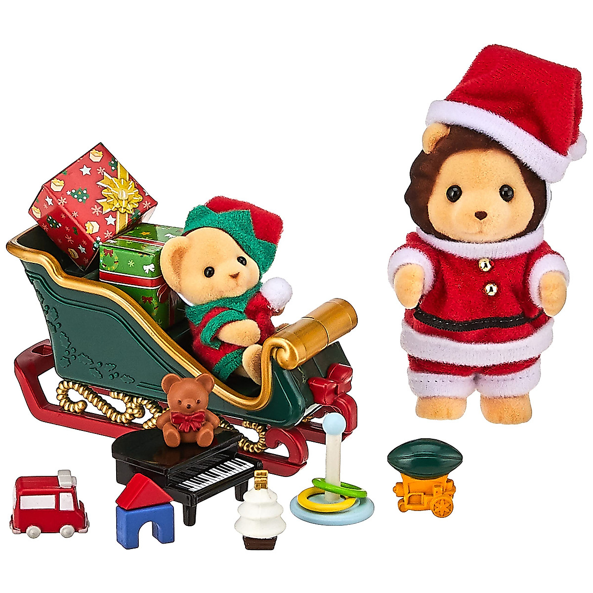 Calico Critters Mr. Lion's Winter Sleigh, Limited Edition Seasonal Holiday Set with 2 Collectible Doll Figures and Accessories