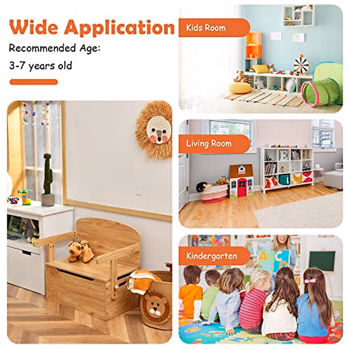 HONEY JOY Kids Table and Chair Set, 3-in-1 Convertible Wooden Toy Storage Bench with Handle, Toddler Furniture Set for Daycare Playroom, Gift for Boys Girls 3+ (Natural)