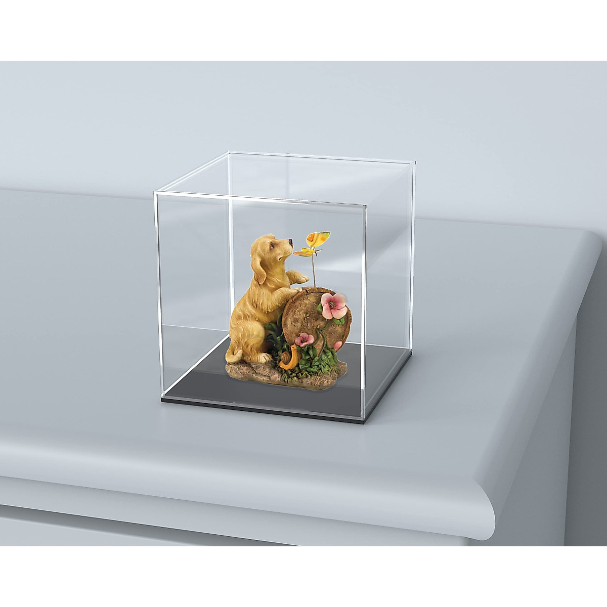 CRMPro Clear Acrylic Display Case with Matte Black Base, Fully-Assemblyed Dust-Proof Showcase, Cube Counter-Tops Box for Collectibles(5x5x5 inch)